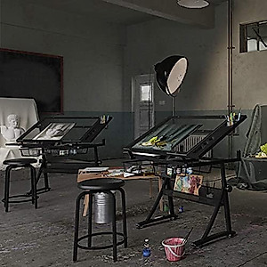 XiVue Drafting Table with Storage, Height Adjustable Tiltable Art Desk, Glass Panel Drawing Desk, for Work Study Painting Craft Table