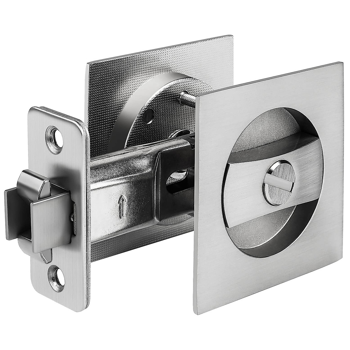 goldenwarm Pocket Door Lock, Satin Nickel Contemporary Privacy Square Pocket Door Hardware, Silver Sliding Pocket Door Lock(1 Pack)