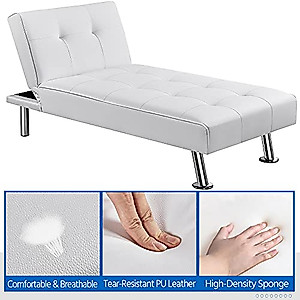 Yaheetech Convertible Sectional Sofa Couch Modern Faux Leather Couch with Chrome Metal Legs L Shaped Sofa Bed with Chaise for Living Room White