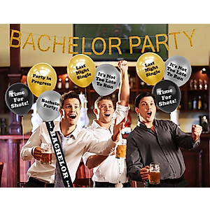 Brosash Bachelor Party Decorations, (Gold Bachelor Banner, Bachelor Sash, 16 Funny Party Balloons, and 8 Team Groom Button Pins) 26 Piece Set, Bachelorette Party Supplies Gifts…