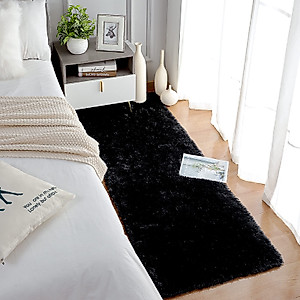 Chicrug Soft Runner Rugs for Bedroom Living Room Plush Fluffy Rug 2x6 Feet, Shag Furry Area Rug Carpet Non Shedding for Nursery Children Kids Girls Room Home Decorative, Black