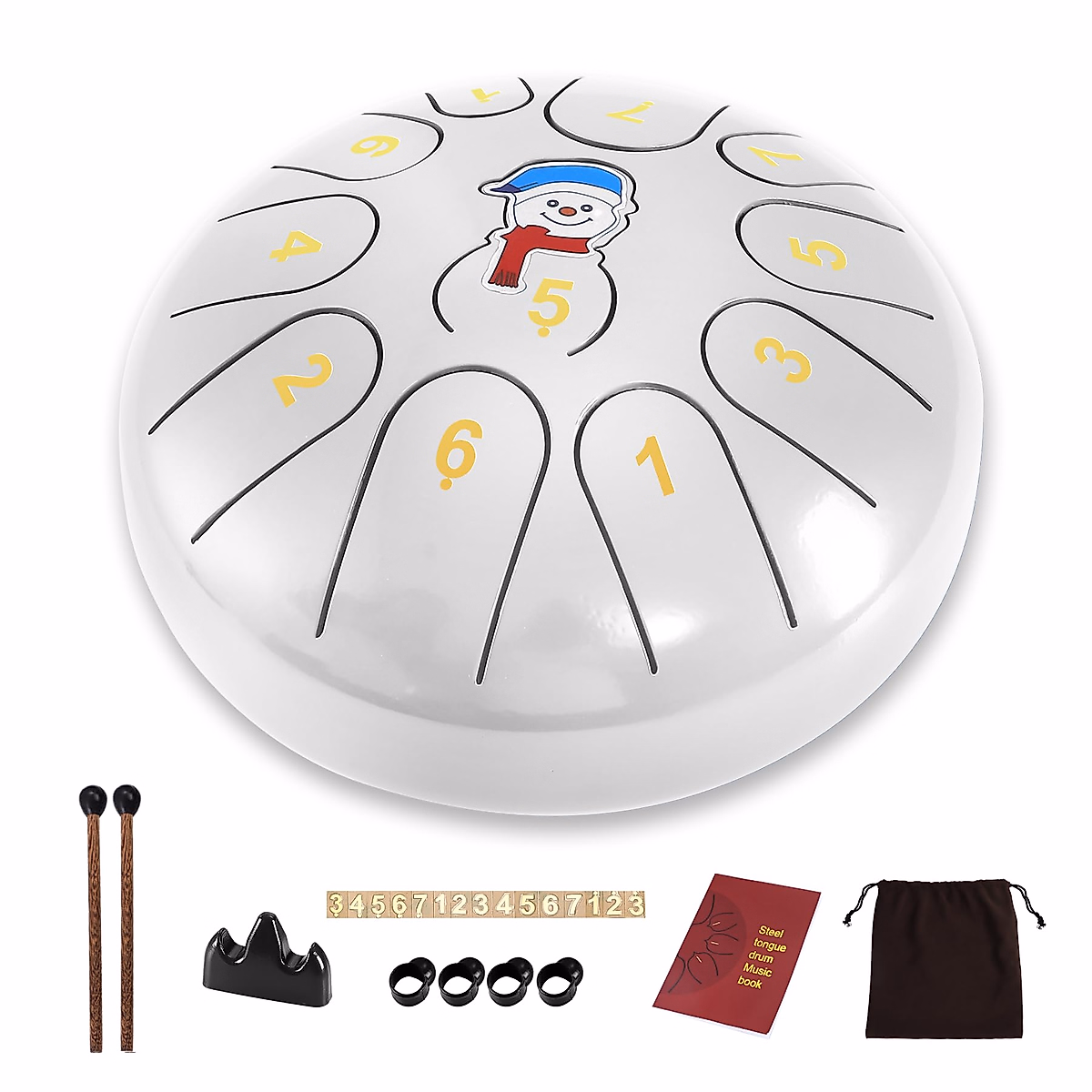 Steel Tongue Drum - 11 Note 6 Inch Tongue Drum Instrument - Hand Pan Drums with Music Book, Steel Handpan Drum Mallets and Carry Bag, C Major for Meditation or Yoga,Gift for Kid or Adults(White)