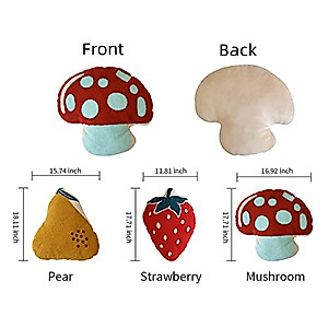 KALKEE Cute Throw Pillow Canvas Fruit Vegetable Shaped Couch Pillow Decorative Throw Pillows for Couch Bed Living Room Decor 17.71×11.81 inch Strawberry