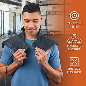 Pure Enrichment PureRelief Pro Far Infrared Neck & Shoulder Heating Pad - Deeper Muscle Relief, 4 Heat Settings, Auto Shut-Off, Universal Fit, Magnetic Closure, Dry/Moist Heat, Machine Washable