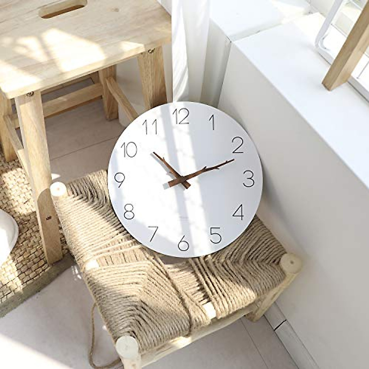 mooas Flatwood Twig Wall Clock, 12" Wood Wall Clock Non-Ticking Silent Decorative Wall Clock Battery Operated Wall Clock Indoor Clock Clock for Home Living Room Kitchen Bedroom Office School Hotel