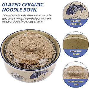 OIDESA Big Ramen Bowl Japanese Noodle Bowls with Lid Large Ceramic Bowl with Lid and for Soup Rice Noodle and Porridge Microwave Oven Safety 6. 5inch