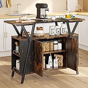 Bestier Kitchen Island with Storage Cabinet, Coffee Bar Cabinet Buffet Table Kitchen Sideboard with Adjustable Shelves for Dinning Room Living Room Entryway Hallway, Rustic Brown