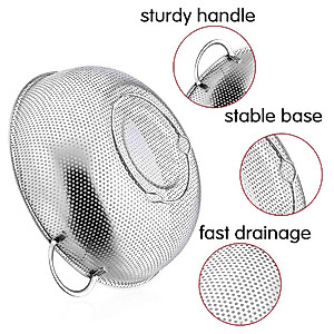 TeamFar Stainless Steel Colander, 5QT Micro-Perforated Metal Colander Food Strainer with Handles, for Draining Washing Rinsing Steaming, Non Toxic & Dishwasher Safe, Solid Construction & 3 Stable Feet