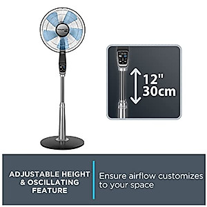 Rowenta Turbo Silence Standing Floor Fan with Remote 53 Inches Ultra Quiet Fan Oscillating, Portable, 5 Speeds, Indoor, Refresh Up to 23-Feet VU5670,Silver