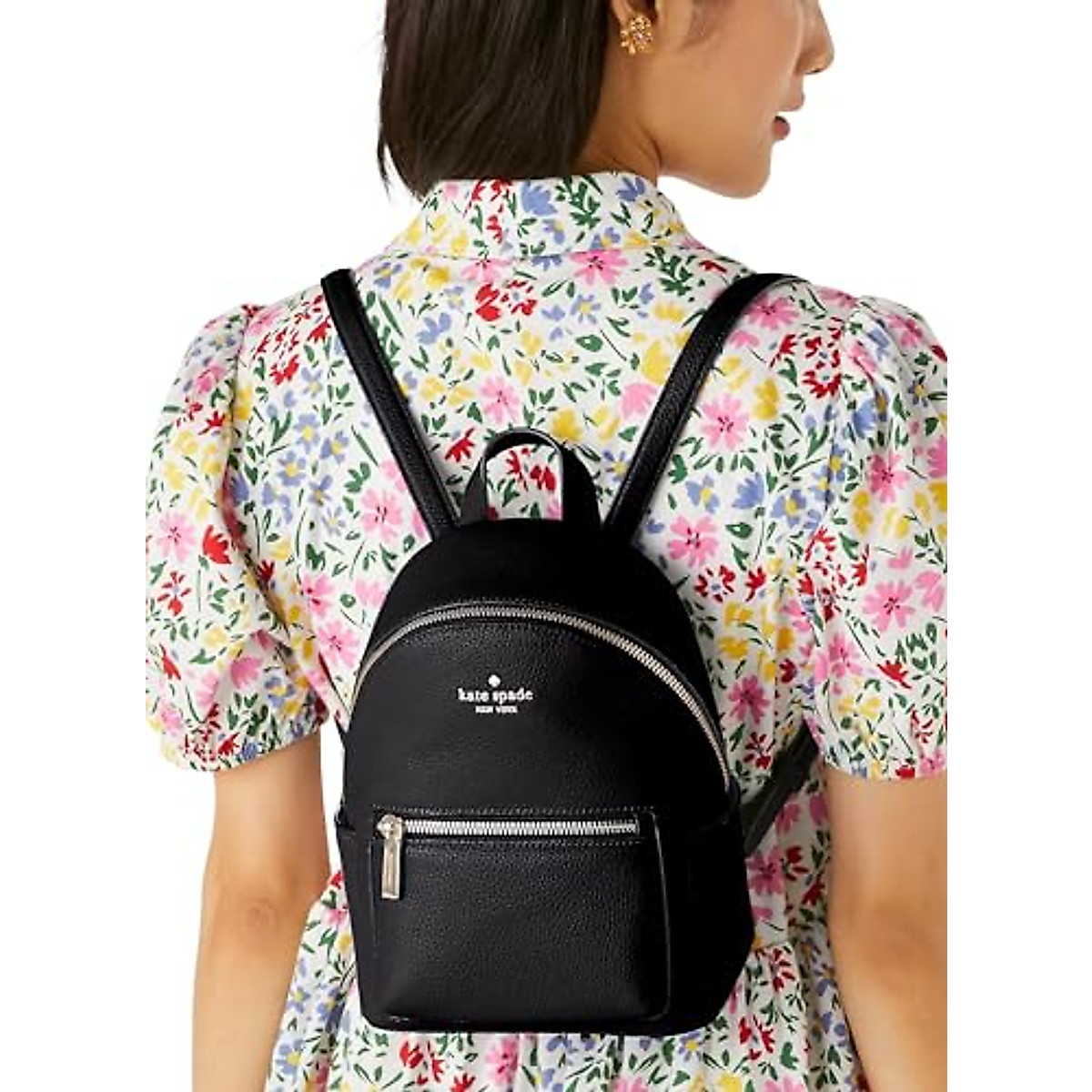 Kate Spade New York Women's Leila Pebbled Leather Mini Dome Backpack Bag, Black