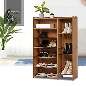 MoNiBloom Shoe Storage Cabinet with Boots Compartment, Bamboo Free Standing 7 Tier Shoe Rack for 21-25 Pairs Bedroom Entryway Hallway Living Room, Brown