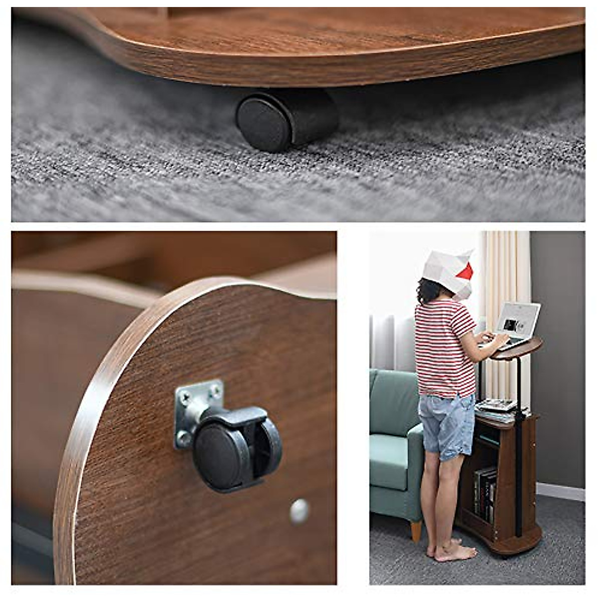 TOPYL Mobile Stand Up Height Adjustable Computer Desk,Nightstand Storage Cabinet with Wheel for Work Station Home Office Desk Maple