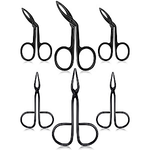 6 Pieces Scissors Shaped Eyebrow Tweezers Flat Tip Tweezers Hair Plucker and Slanted Tip Tweezers Stainless Steel Scissor Handle Tweezers Flat Straight Tip Tweezers Brow Hair Remover (Black)
