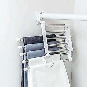 Steel Multifunction Retractable Pants Rack Trouser Hanger Multi-Layer Five Pants Rack one Hanging in Storage
