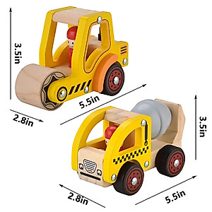 Wooden Push Car Toys for Infants 12-18 Months, 2 Pcs Baby Vehicle Toys Hand Push Car Toys for 1 2 Year Old Boys Girls (Cement Truck + Road Roller car)