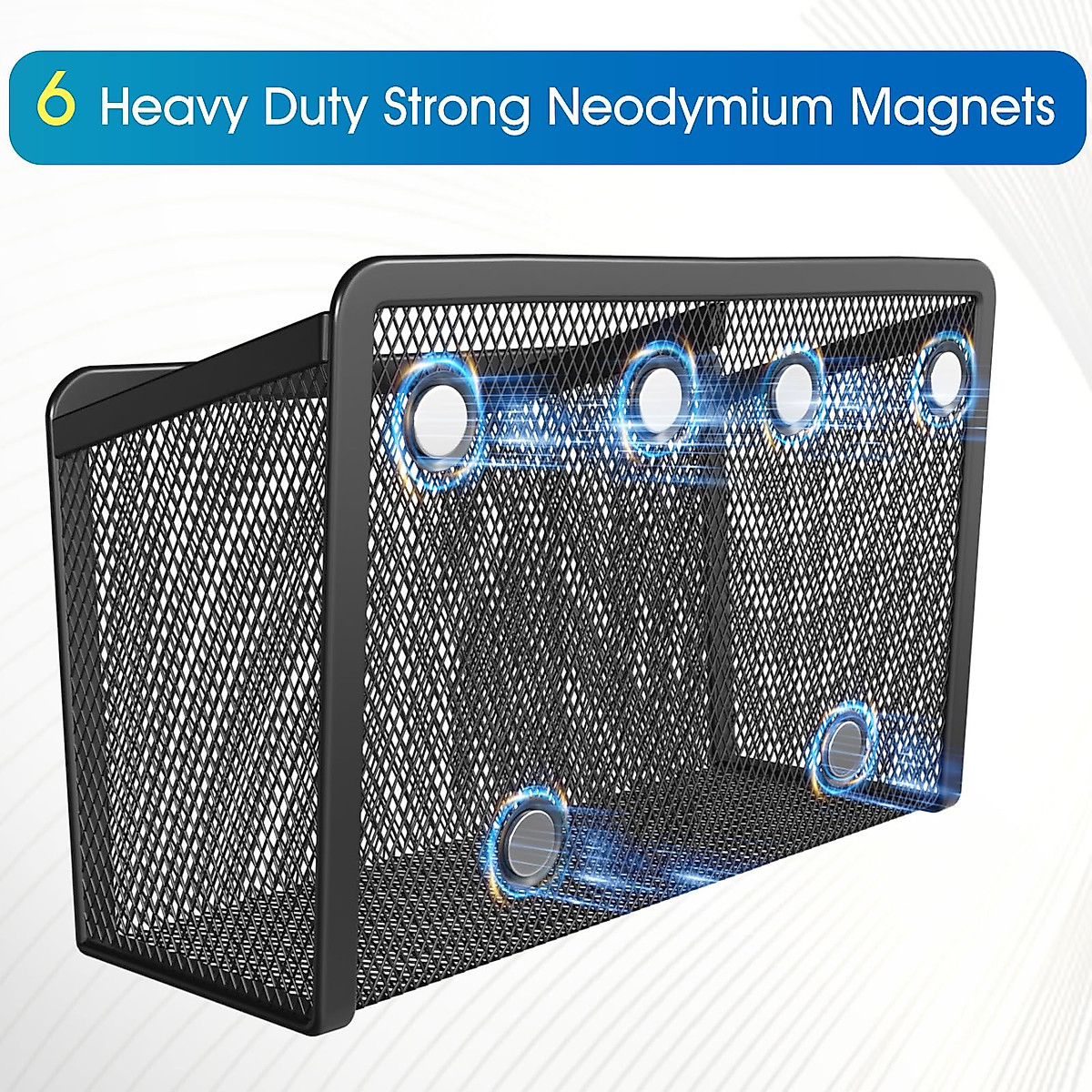 MaxGear Magnetic Pen Holder, Mesh Pencil Holder for Desk Storage Basket Organizer Marker Holder - Extra Strong Magnets Perfect for Locker Accessories, Refrigerator, Whiteboard, 2 Basket