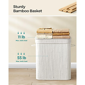 SONGMICS Laundry Hamper with Lid, Bamboo Laundry Basket, Removable Machine Washable Laundry Basket, with Handles, 26.4-Gallons, for Laundry Room, Bedroom, Bathroom, Cloud White ULCB063W01