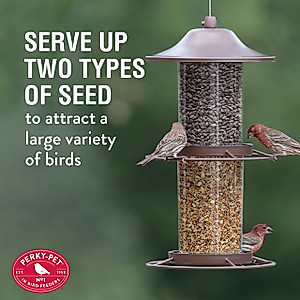 Perky-Pet 325SCOMBO-1SR Large 2-Tier Outdoor Panorama Wild Bird Feeder with Hanging Hook - 4.5 lb Seed Capacity
