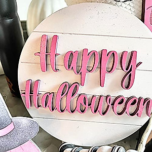Halloween Decor-7Pcs Halloween Tray Decor-Cute Boo Ghosts with a Bow Pumpkin Happy Halloween Signs-Pink Farmhouse Rustic Tiered Tray Decor Items for Home Table House Room