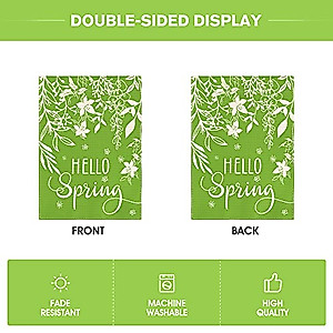 AVOIN colorlife Hello Spring Floral Garden Flag 12x18 Inch Double Sided Outside, Green Seasonal Yard Outdoor Flag