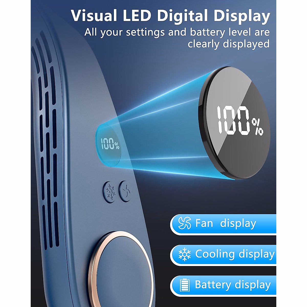 Neck Air Conditioner,Neck Fan Rechargeable Battery Operated Metal Cooling Plate AC Cooler,Personal Portable Neck Fans that Blow Cold Air,Usb Bladeless Quiet Head Wearable Hangs Around Neck Device Blue