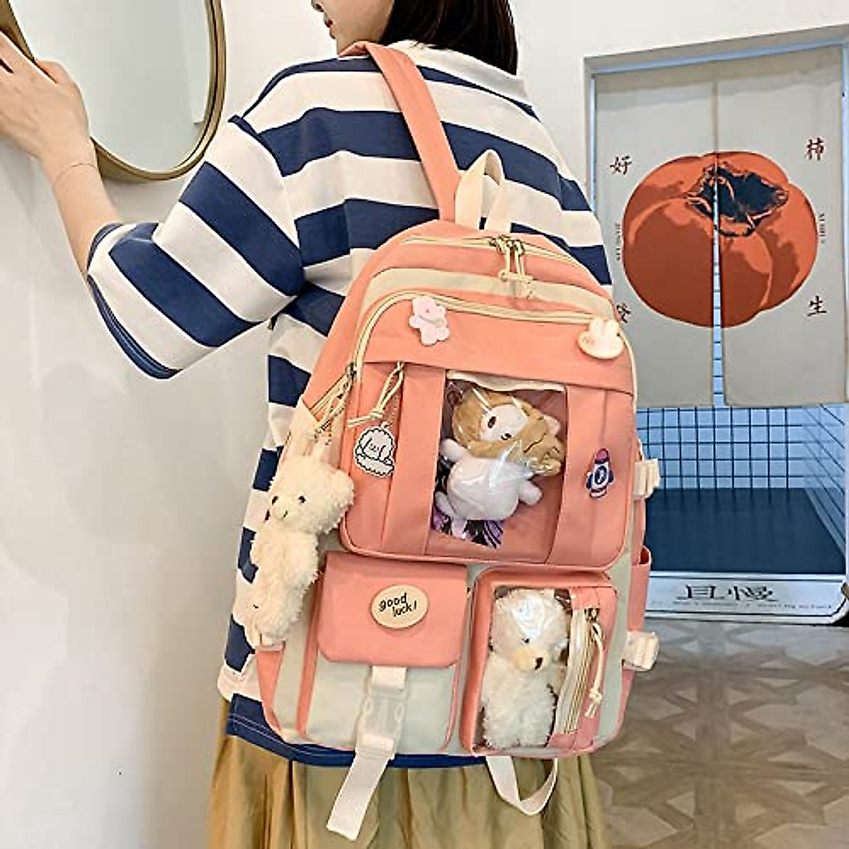 Rcuyyl Kawaii Backpack Backpack Kawaii Pendants and Pins Accessories 5Pcs Set Cute Kawaii Rucksack for School Bag Cute Aesthetic Backpack 17in Travel Rucksack School Bag (Purple2)