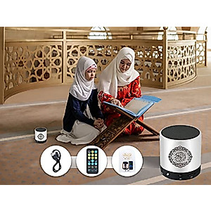 Hitopin Digital Quran Speaker FM Radio Silver Color with Remote Control Over 18Reciters and15 Translations Available Quality Qur'an Player Arabic English French, Urdu etc Mp3