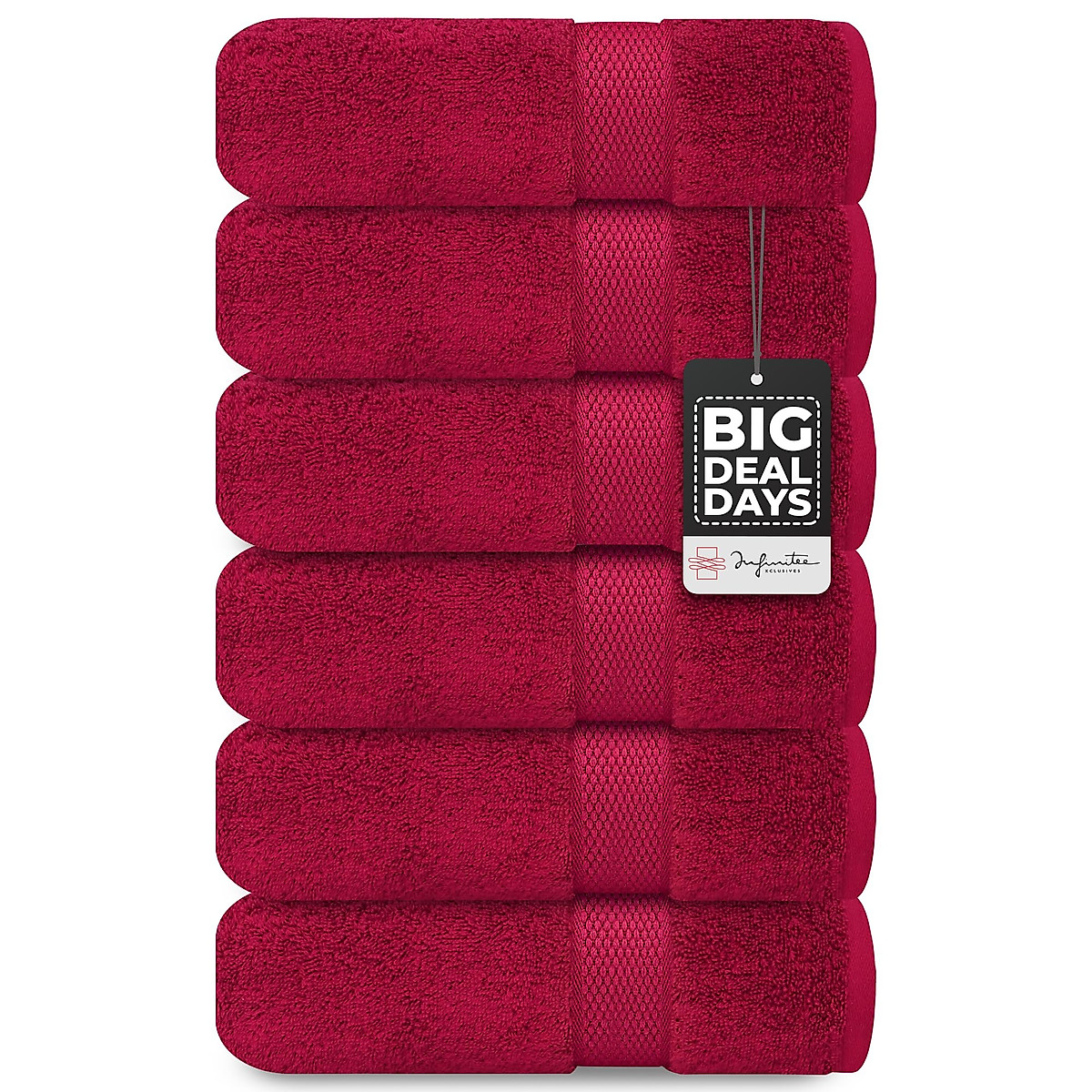 Infinitee Xclusives Bundle of Red Kitchen Towels Pack of 6 with Hand Towels Pack of 6 16x28 Inches