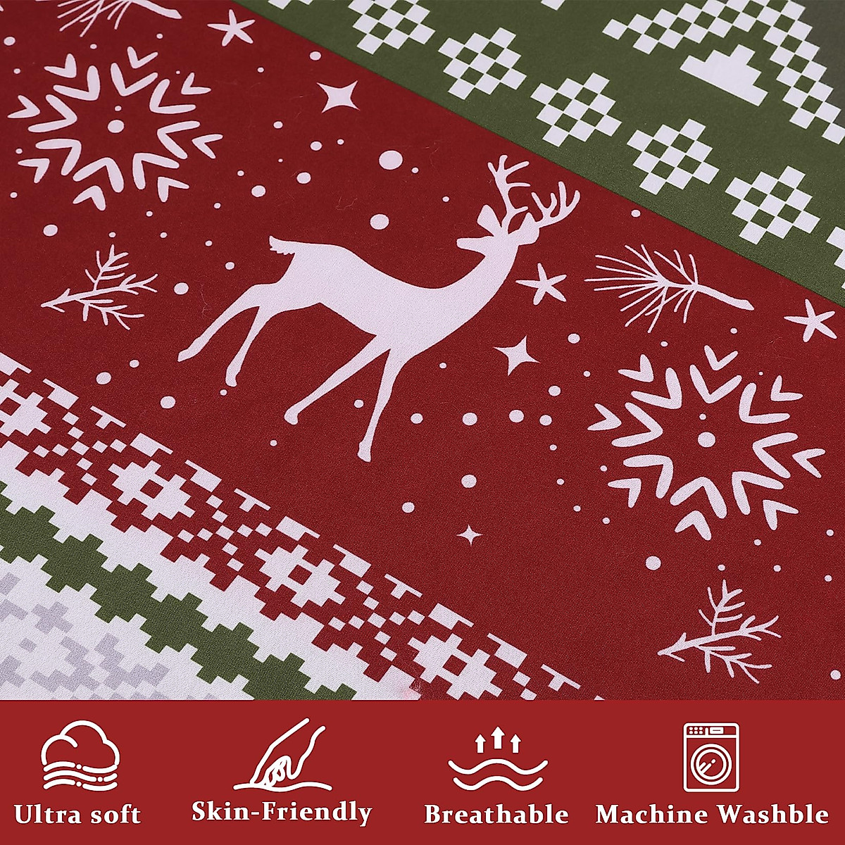 CAROMIO Christmas Duvet Cover Queen Size - Boho Christmas Holiday Reindeer Printed Duvet Cover Set, Soft and Breathable Christmas Decorations Bedding Set (Queen, 90"x90")