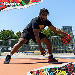 AND1 Fantom Rubber Basketball & Pump (Graffiti Series)- Official Size 7 (29.5”) Streetball, Made for Indoor and Outdoor Basketball Games (Red)