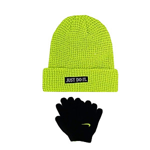Nike Boys' Beanie & Gloves 2 Piece set (Neon Green) One Size Fits All (8-20)