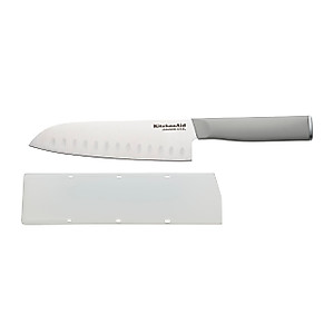 KitchenAid Classic Santoku Custom-Fit Cover, Sharp Kitchen Knife, High-Carbon Japanese Stainless Steel Blade, 7 Inch, Gray