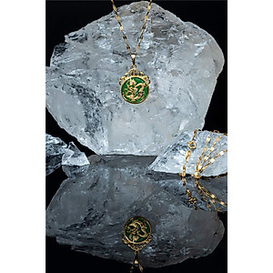 MCSAYS Dragon Necklace Gold Chinese Tibet Grade A+ Green Agate Dragon Pendant Necklace Gift For Christmas Women