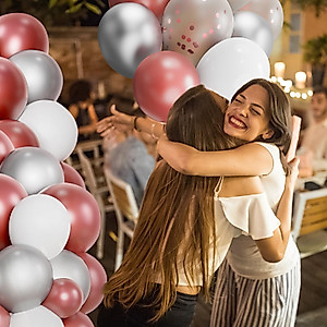 110 Pack Maroon Balloons Garland Arch Kit,GAGAKU 12/10/5 Inches Burgundy Red White Sliver Latex Confetti Balloons for Women Kids Birthday Wedding Bride Bachelorette Retirement Party Decorations