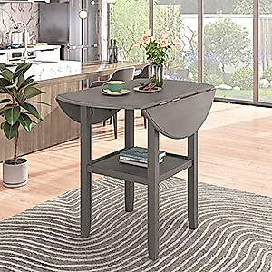 Harper & Bright Designs 3 Piece Counter Height Kitchen Dining Set with Round Drop Leaf Dining Table, Shelf and 2 Cross Back Padded Chairs, Farmhouse Dining Room Set for Small Places, Gray