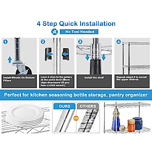 6000Lbs Capacity Metal Shelving Unit 6 Tier Adjustable Shelves for Storage Heavy Duty Commercial Grade Wire Shelf with Wheels & Feet 48" ×18" ×78" Storage Rack for Warehouse Garage Pantry Basement