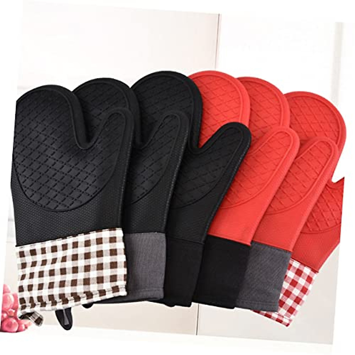 3 Pcs Silicone Oven Gloves Silicone Pot Holders Mittens Kids Silicone Mitts Baking Mittens Grill Mitt Barbecue Mitten Red Handle Oven Glove