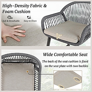 26.8" H Rattan Boho Outdoor Counter Height Bar Stools Set of 6, Woven Rope Backrest & Armrest Outdoor Barstools with Aluminum Legs for Kitchen Patio, Slate Gray