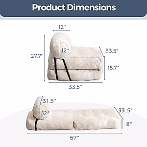 MAXYOYO Folding Sofa Bed, Boucle Sleeper Chair with Bolster Pillow, Convertible Fold Out Chair Bed, Floor Sofa Lounge for Living Room Bedroom, Beige