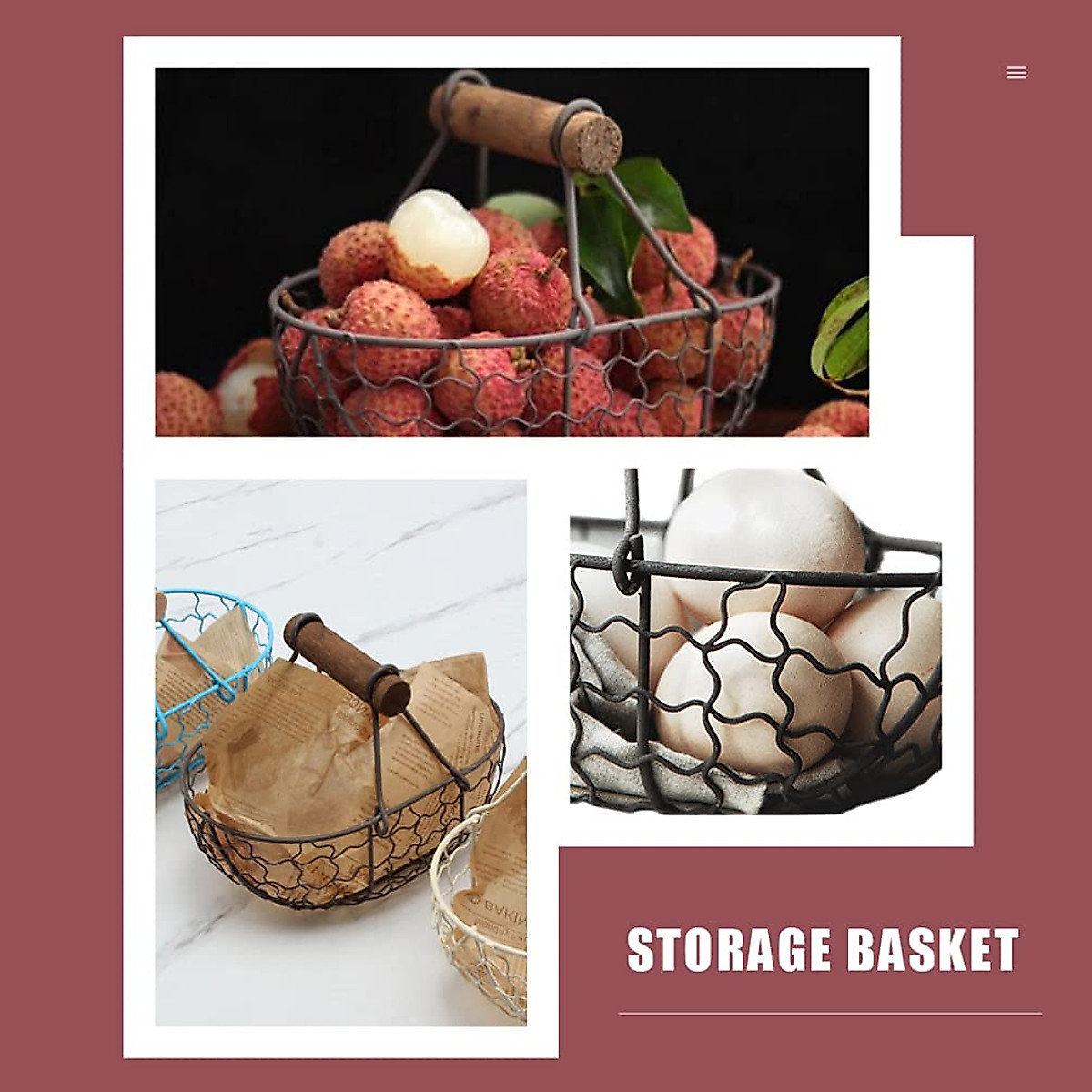 DOITOOL Wire Egg Basket with Wood Handle Country Vintage Style Egg Gathering Basket Wire Fruit Storage Basket Vegetables Container for Carrying and Collecting Chicken Eggs