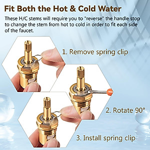 Enhon 2 Pack Faucet Cartridge Compatible with American Standard 994053-0070a or 994053-0070a/H Bathroom Kitchen Bathtub Faucet Stem Replacement, 4z-24h Hot and Cold Replacement Stem, Brass