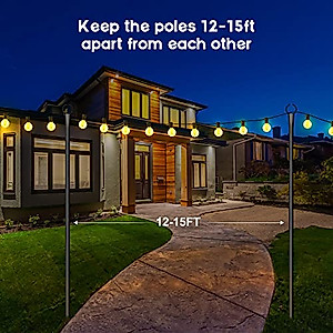 String Light Poles 10 FT, 2 Pack Light Poles for Outside String Lights, Outdoor Light Poles with Fork, Fence Brackets, Base for Hanging String Lights, Metal Poles Stand for Patio Deck Backyard