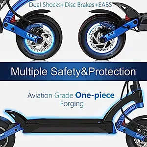 Kaabo Electric Scooter for Adults Mantis 10,High Performance Comfort Scooter with 40 Miles Range,Max Speed 25 MPH,Max Power 1100W,10 inch Wheels,Portable Folding Sports Scooter,UL Certified Blue