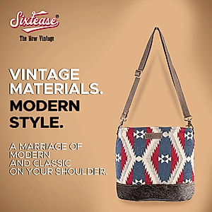 SIXTEASE Womens Shoulder Bag Vintage Style Shoulder Bags for Women - Made with Genuine Leather, Upcycled Canvas, or Hair On - Handmade, Adjustable Strap, Brass and Zinc Hardware - Primrose
