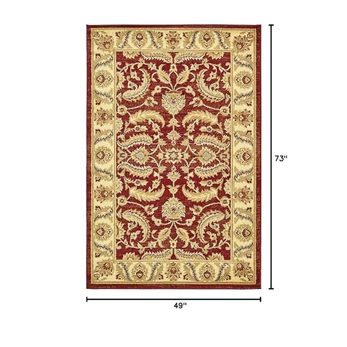 Unique Loom Voyage Collection Traditional Oriental Classic Intricate Floral Design Area Rug, 4 ft x 6 ft, Red/Ivory