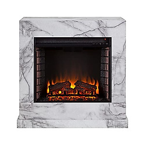 SEI Furniture Dendale Faux Marble Electric Fireplace, White-Gray Veining
