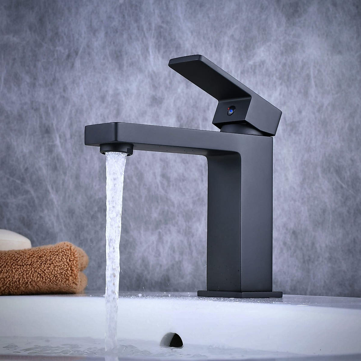 Matte Black Single Hole Bathroom Vanity Faucet, NEWRAIN Brass Single Handle Bathroom Faucet with Pop-up Sink Drain Assembly & Faucet Supply Lines