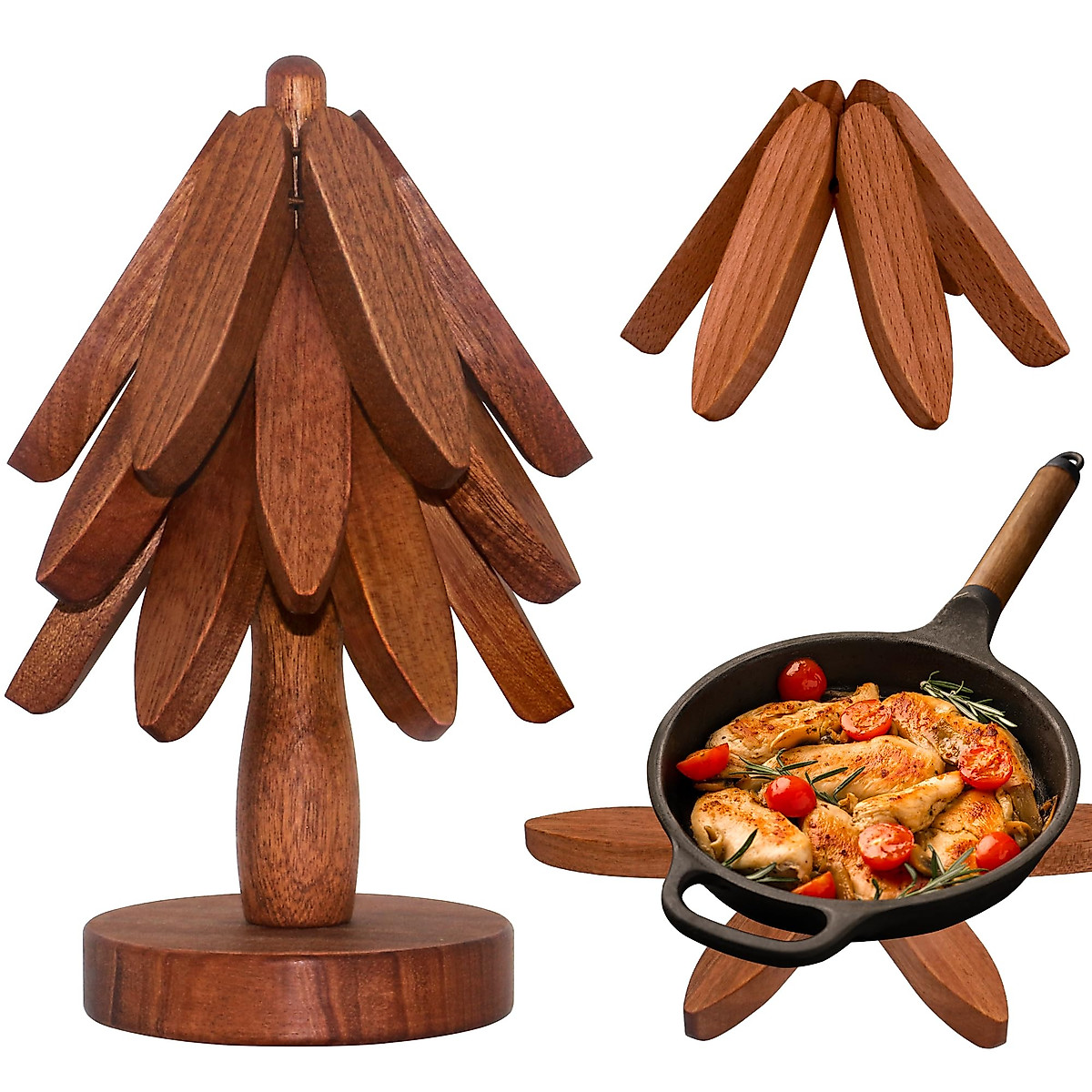 Tree Coasters, Wooden Trivets for Hot Dishes - Set of 3 for Easy Storage - Suited for Hots/Pans/Bowl/Teapot/Hot Holders - Multifunctional Ornaments