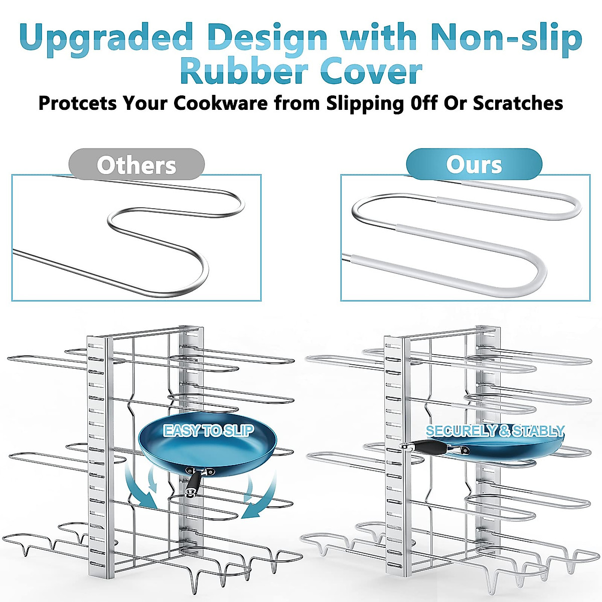 ORDORA Pots and Pans Organizer for Cabinet, 8-Tier Heavy Duty 120LBS Pots Pans Organizer Rack under Cabinet