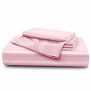 Horbaunal 5 Pieces Satin Duvet Cover Set Queen/Full Size Blush Pink Duvet Cover with Corner Ties & Zipper Closure, Luxury & Silky Bedding Set, 1 Duvet Cover and 4 Pillowcases (No Comforter)